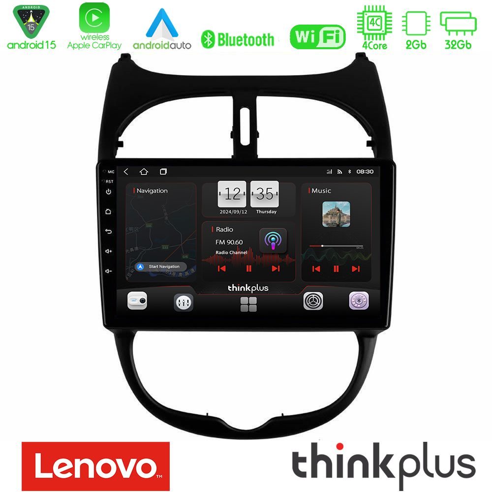 Lenovo Thinkplus Series 4Core Android15 2+32GB Peugeot 206 Navigation ...